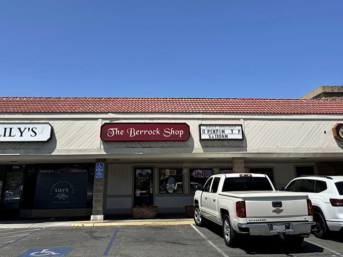 Strip mall on the outside, flavor paradise on the inside. The Berrock Shop's modest exterior belies the comfort food magic happening within.