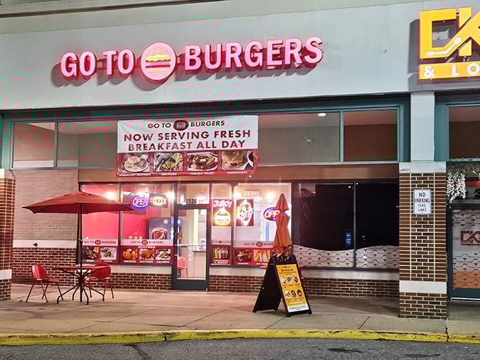 The neon glow of Go To Burgers beckons from the strip mall like a lighthouse for the hungry. Simple exterior, extraordinary flavors await inside.