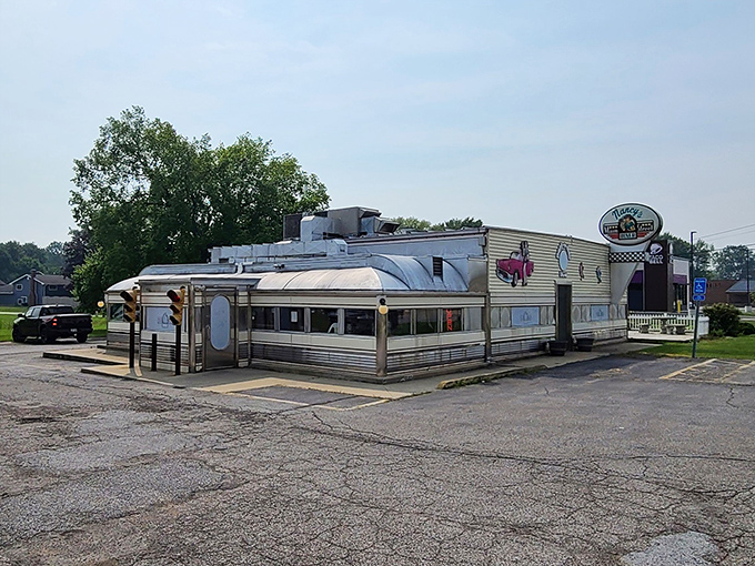 The classic stainless steel exterior of Nancy's gleams in the morning sun like a beacon calling all hungry souls to gather. Small-town America at its finest.