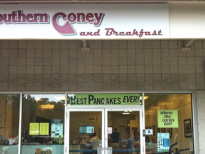 That "BEST PANCAKES EVER!" sign isn't just wishful thinking—it's a battle cry backed by years of breakfast excellence.