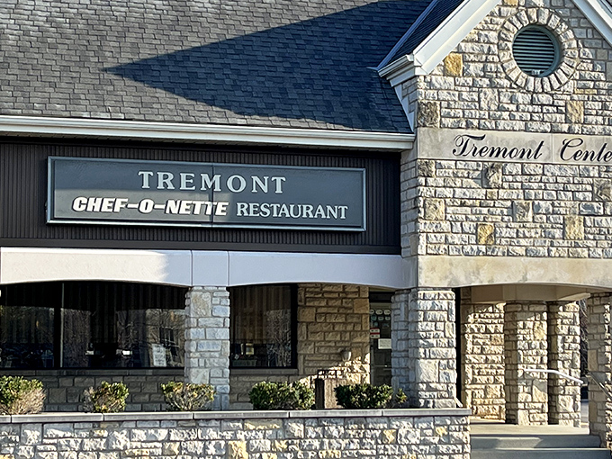 The stone facade of Tremont Center houses this beloved time capsule of American dining. Chef-O-Nette's sign promises comfort food that's stood the test of time.