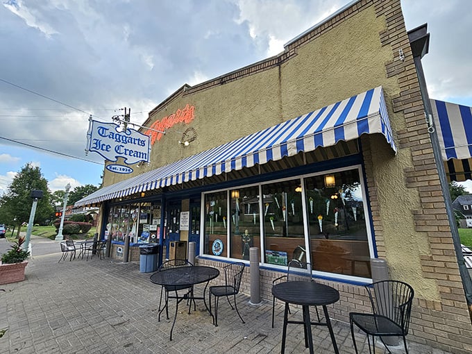 That iconic blue and white striped awning isn't just decoration—it's a beacon of hope for anyone with a sweet tooth in Canton.