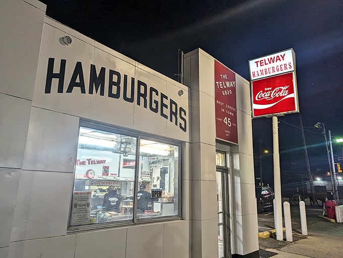 That classic red and white signage practically shouts "authentic American comfort food" from every angle.