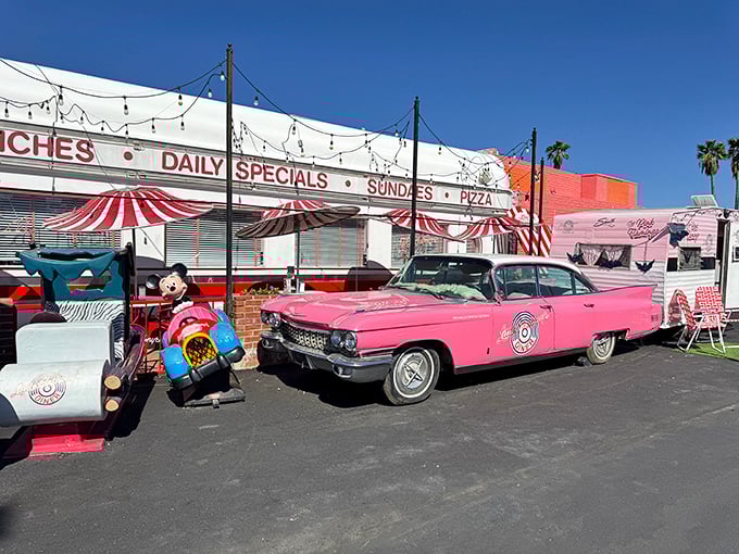 That pink Cadillac isn't just for show—it's your first clue that Little Anthony's takes its 1950s time-travel experience seriously. Welcome to flavor country, Tucson-style!