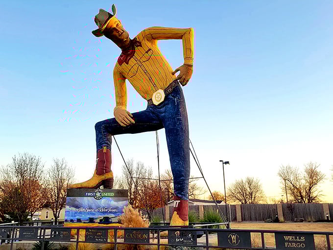 Meet Tex Randall, the forty-seven-foot cowboy who's been greeting highway travelers with unwavering Western hospitality since the 1960s.