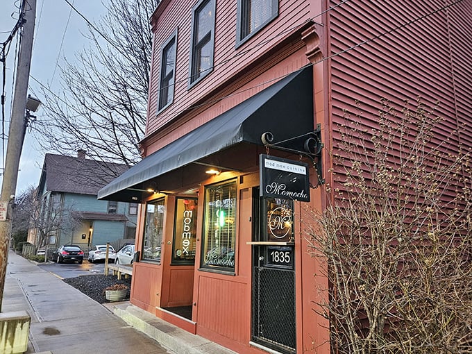 The salmon-colored exterior of Momocho stands like a delicious secret on Cleveland's Bridge Avenue, beckoning hungry explorers with understated charm.