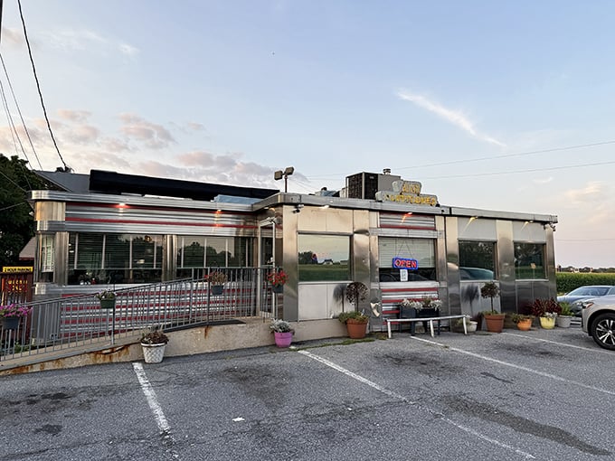 The gleaming stainless steel exterior of Route 30 Diner shines like a beacon of hope for hungry travelers. Americana at its finest!