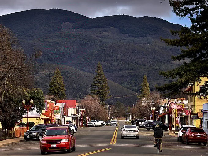 Main Street Kelseyville sits like a postcard come to life, with mountains standing guard over colorful storefronts that haven't surrendered to chain-store conformity.