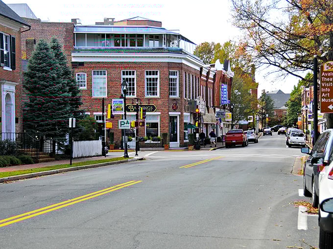 Downtown Easton's historic brick buildings stand like sentinels of small-town charm, where every storefront tells a story worth hearing.