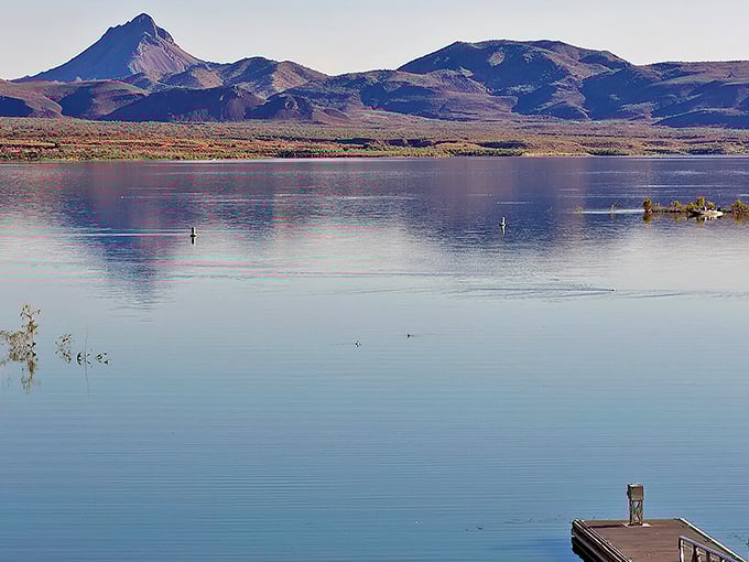 Mirror, mirror on the lake—who's the fairest view of all? Those mountains reflecting on Alamo's glass-like surface might just win that contest.