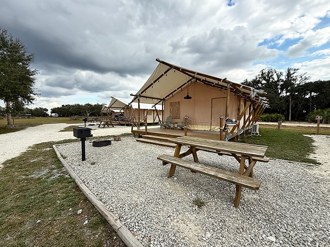 Canvas tents with wooden platforms offer glamping with a prairie twist. Mother Nature's five-star accommodations without sacrificing that essential morning birdsong soundtrack.