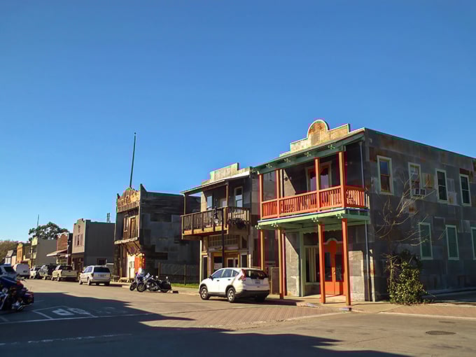 Historic buildings line Isleton's Main Street, where colorful facades and second-story balconies whisper stories of the town's Asian immigrant heritage.
