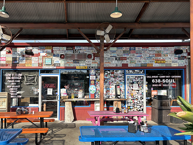 License plates tell the story here – pilgrims from across America make the journey to this humble BBQ shrine on St. Simons Island.