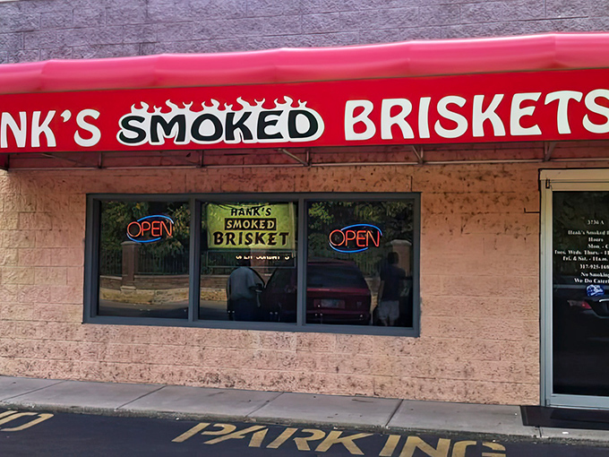 That red awning isn't just a sign – it's a beacon calling hungry souls to barbecue salvation.