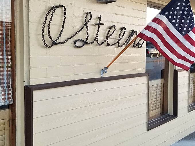 That chain-link name on the wall says everything you need to know—no fancy script required when you've got seafood this legendary.