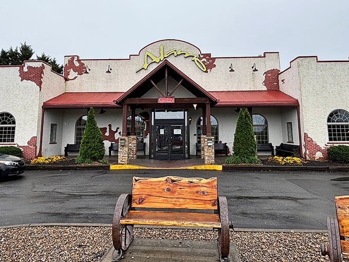 Those rustic wooden benches aren't just for show—they're where you'll contemplate life's big questions, like "How did I eat that entire porterhouse?"