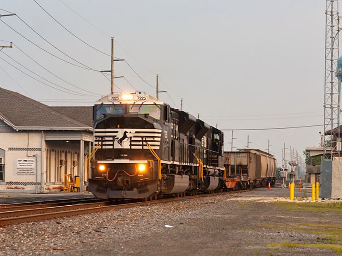 The rumble of a Norfolk Southern freight train echoes through Harrington, a reminder of the railroad heritage that first put this town on the map.