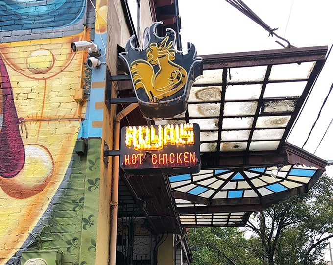 The neon crown beckons like a beacon of deliciousness on Louisville's streetscape. This isn't just signage—it's a promise of flavor royalty.