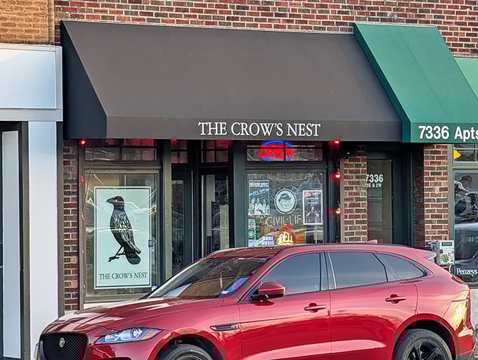 The neon-lit entrance to The Crow's Nest beckons like a rock 'n' roll lighthouse in Maplewood's sea of ordinary restaurants.