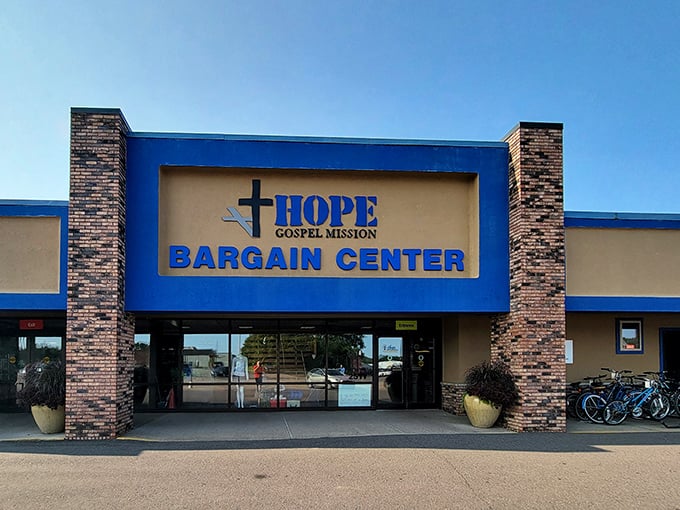 The bright blue facade of Hope Bargain Center stands like a beacon for bargain hunters, promising treasures waiting to be discovered inside.
