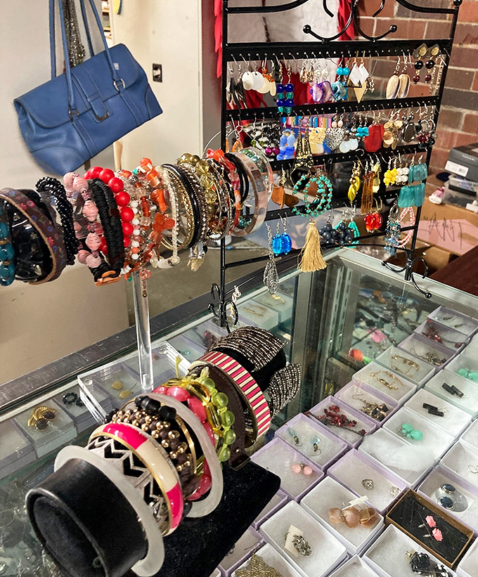 Jewelry and accessories that sparkle with potential. That blue handbag in the corner? It's whispering, "I could be your statement piece."