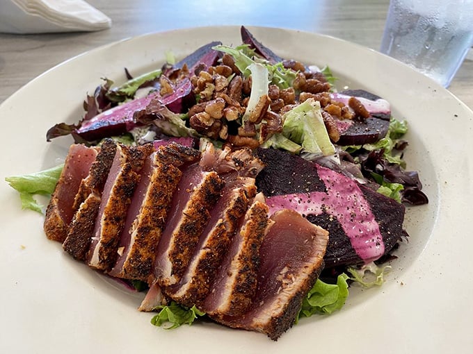 Blackened tuna meets earthy beets in a salad that's both virtuous and decadent. Rare in the middle – just as nature intended. 