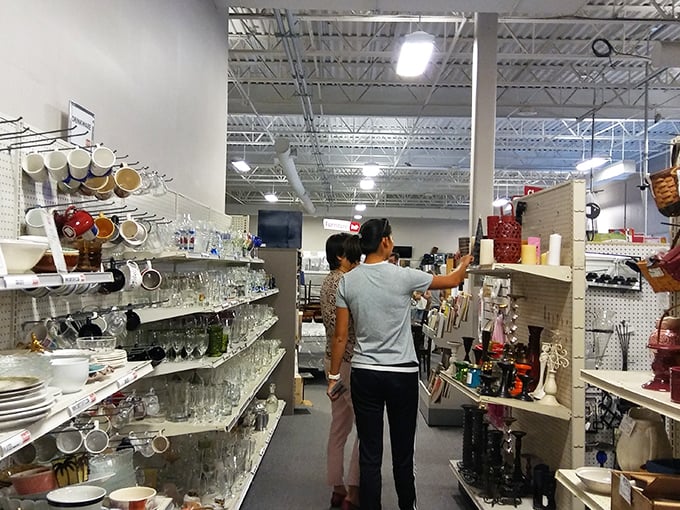 The kitchenware aisle—a treasure trove where vintage Pyrex hunters and practical home cooks alike find their happy place.