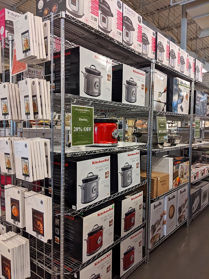 Kitchen gadget paradise where Instant Pots and cookbooks silently judge your microwave dinner lifestyle while promising culinary transformation.