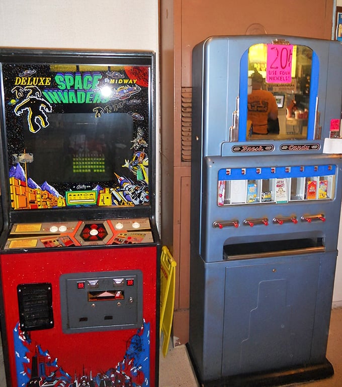 Vintage entertainment awaits between features. Space Invaders and candy machines – intermission diversions that have survived the digital revolution.
