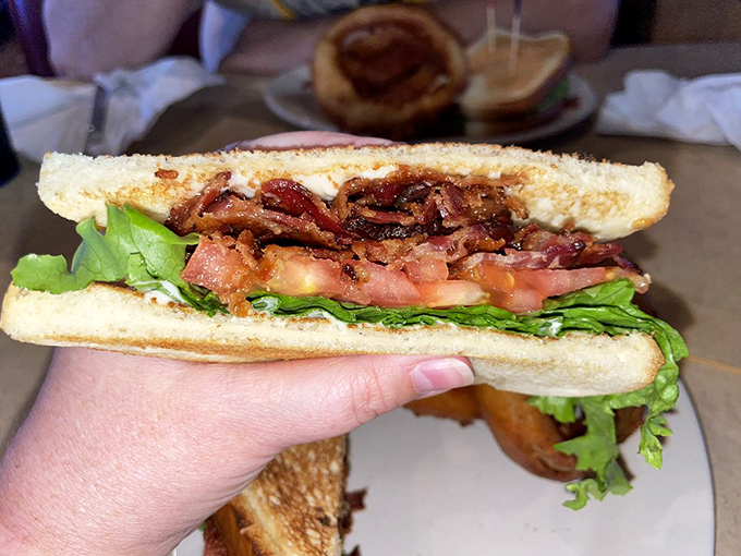 This isn't just a BLT—it's architecture. Perfectly toasted bread supporting the holy trinity of bacon, lettuce, and tomato in harmonious balance.