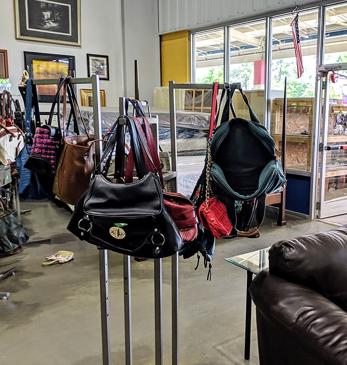 Handbag heaven hanging in wait. That black leather number could be your next favorite – with stories already built into the patina.