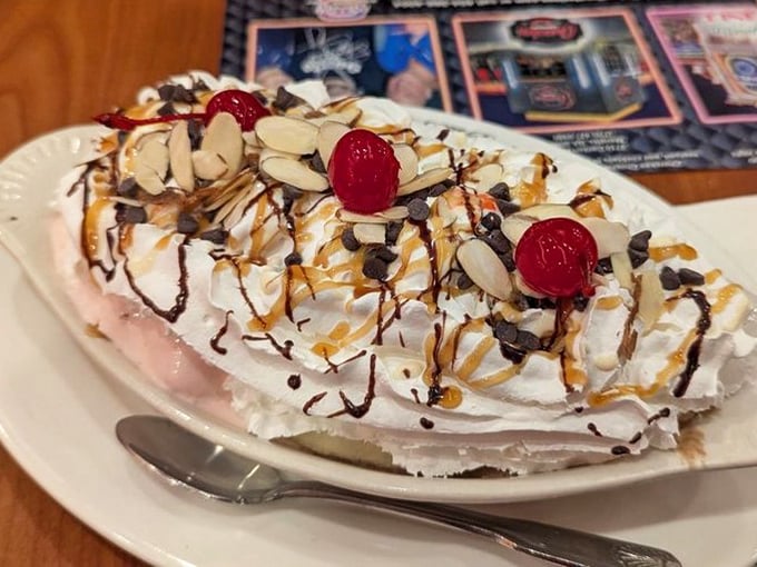A banana split that doesn't just break the diet – it demolishes it with such joyful abandon you'll happily schedule tomorrow's extra treadmill time.