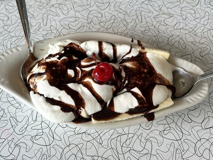 Banana split so classic it deserves its own oldies radio station. That cherry on top isn't garnish—it's the exclamation point!