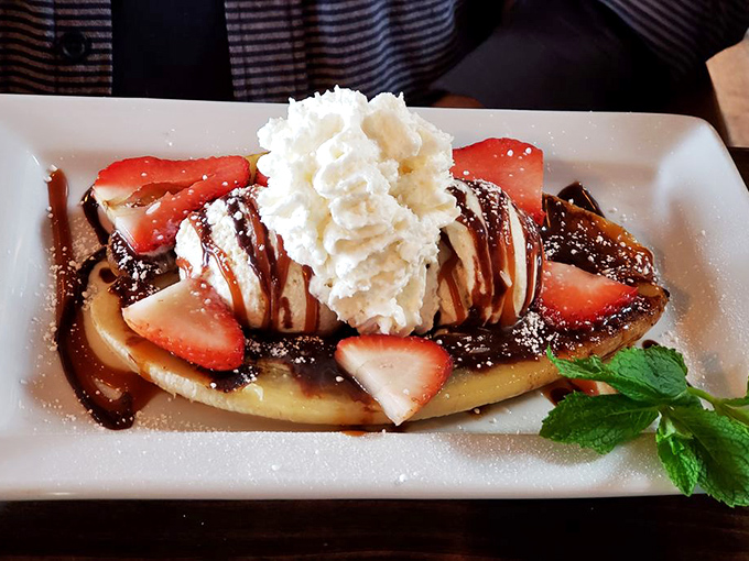 This isn’t just dessert—it’s a banana split that shouts sweet nothings. Strawberries, chocolate, and cream come together for the kind of finale worth saving room for.