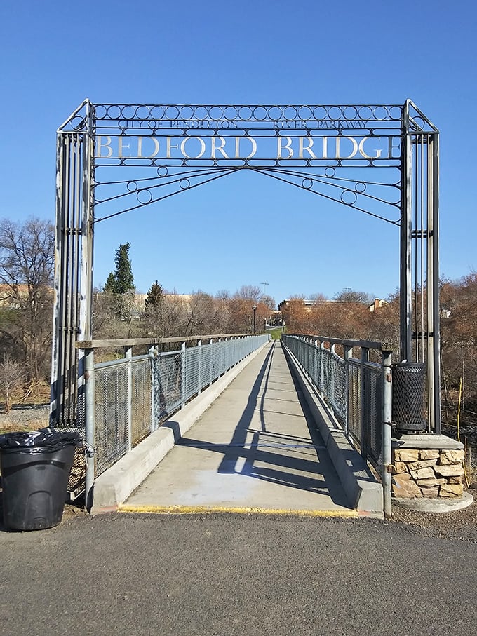 Bedford Bridge invites pedestrians to cross the Umatilla River in style. This elegant walkway connects Pendleton's past with its present.