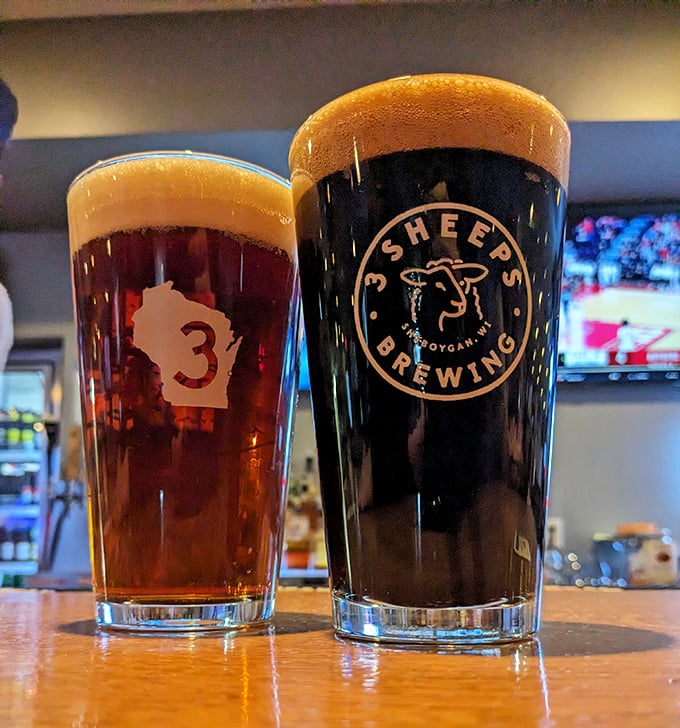 Wisconsin in two glasses: local craft brews with personality as big as their flavor, including 3 Sheeps from Sheboygan – liquid state pride.