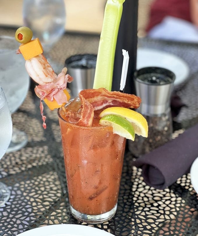 That's not just a Bloody Mary – it's a meal with a drinking problem, complete with bacon accessories.