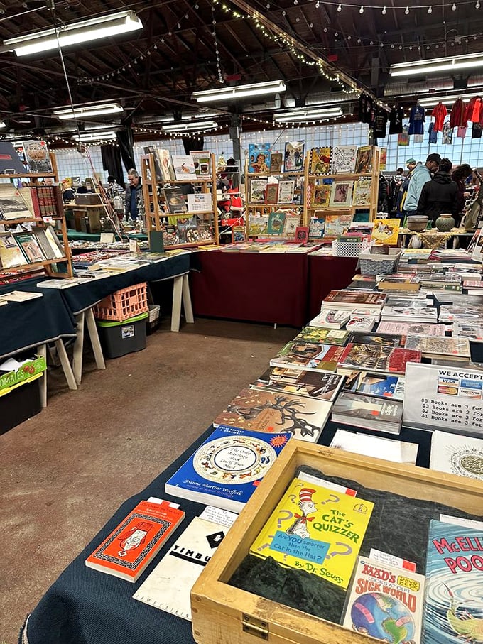 This book display is a literary buffet where Dr. Seuss rubs covers with vintage treasures – brain food that never expires.