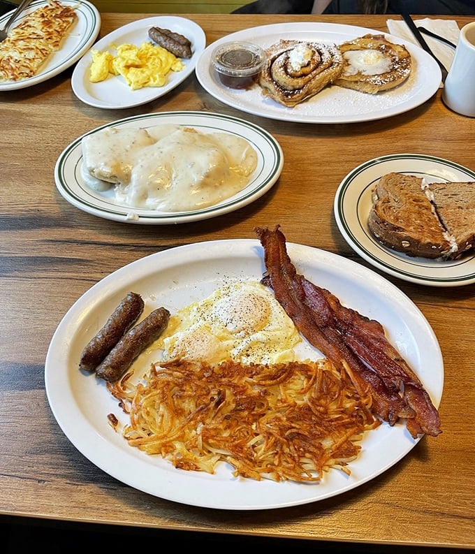 When one breakfast isn't enough – a table full of morning classics that would make even the most dedicated dieter reconsider their life choices.