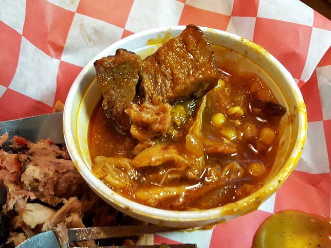 Brunswick stew – where vegetables pretend they're the star until the smoked meat reminds them who's boss. Pure comfort in a cup.