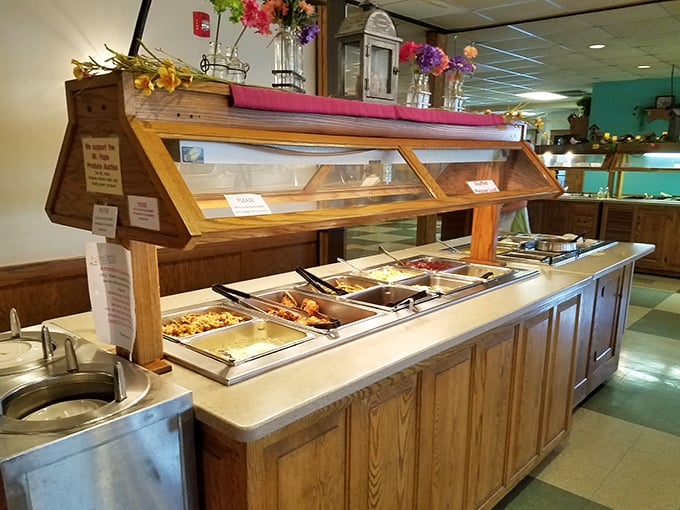 The buffet station—where diet plans go to die and memories are born. Worth every delicious calorie.