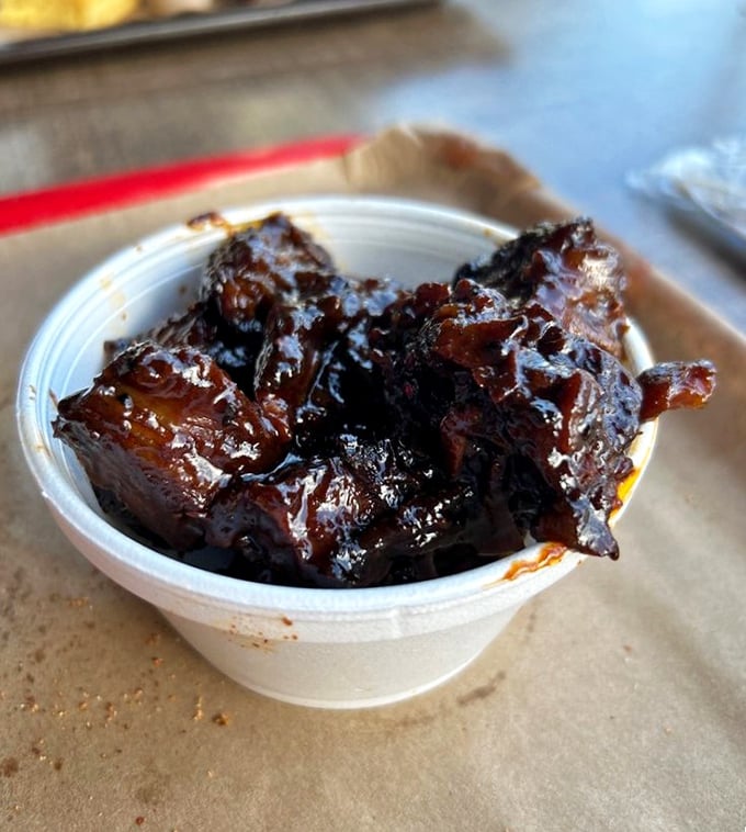 Burnt ends glistening like edible gemstones – Kansas City would approve of these caramelized beef nuggets.