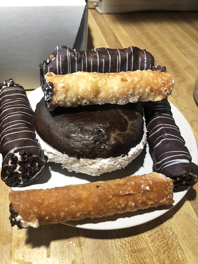 Chocolate-dipped cannolis and a whoopie pie arranged like a still life painting you can eat. Renaissance artists would approve.