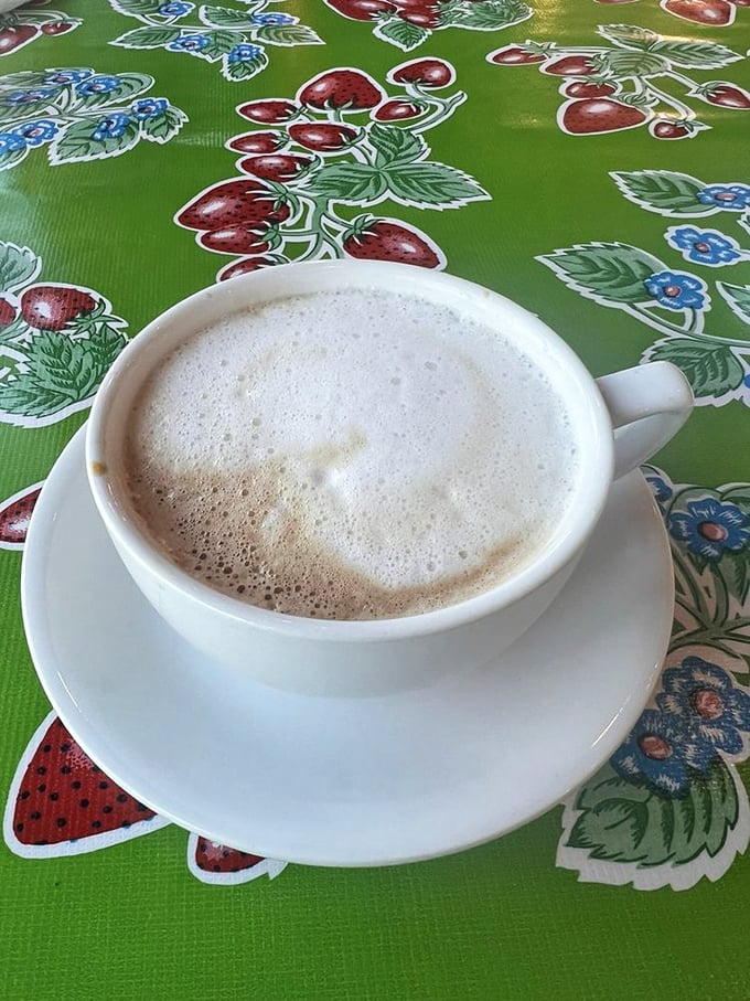 A coffee moment of zen amid the breakfast hustle—because every good Southern meal deserves a proper caffeine companion.