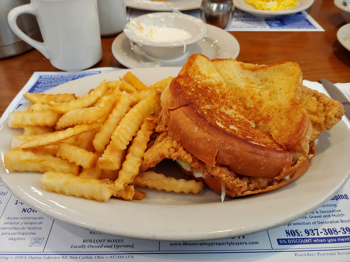 A sandwich that doesn't need Instagram filters to look good. Crispy, golden, and substantial—like edible Midwestern values on a plate. 