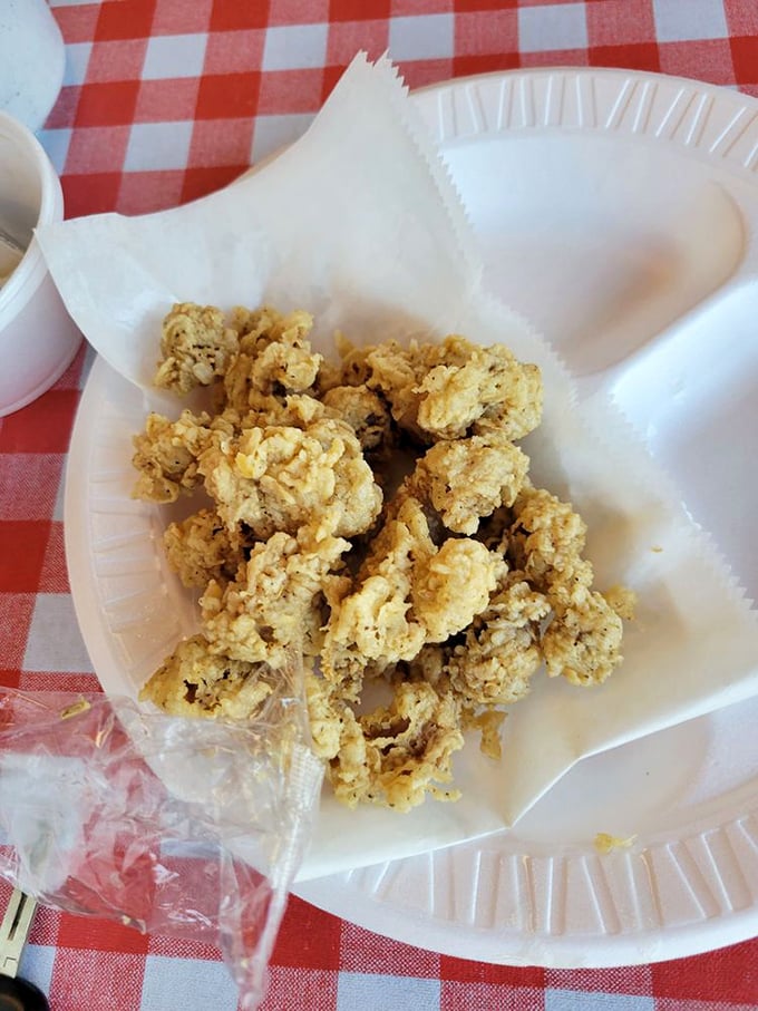 Golden-fried chicken gizzards—crunchy, tender, and proof that true barbecue joints know how to transform humble ingredients into treasures.
