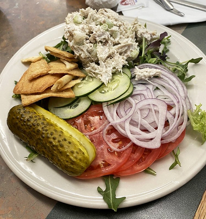 This isn't just chicken salad—it's a summer day on a plate. The cucumber slices and red onion rings are wearing their Sunday best for this occasion.