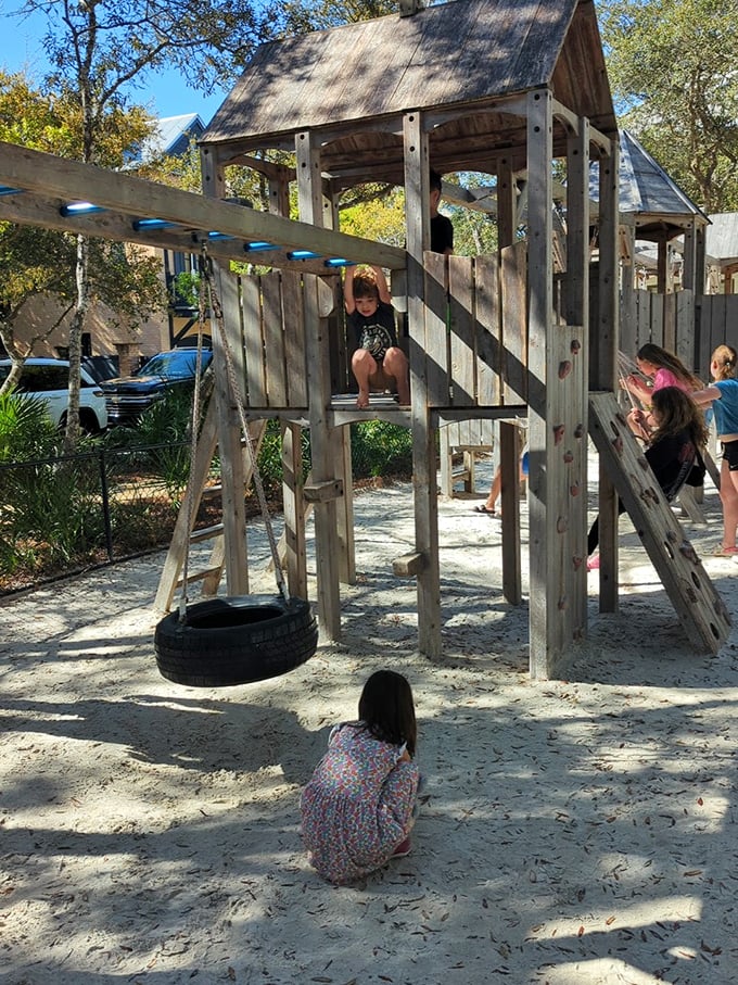 Childhood unplugged—this wooden playground invites imagination and adventure without a single charging port in sight. Remember when fun didn't need batteries?