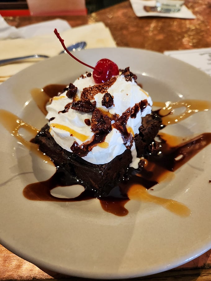 Chocolate decadence crowned with whipped cream and a cherry – because some days, you just need to eat your feelings.