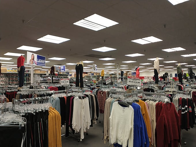 The clothing section: where fashion meets frugality. These racks hold potential outfit transformations waiting to be discovered.